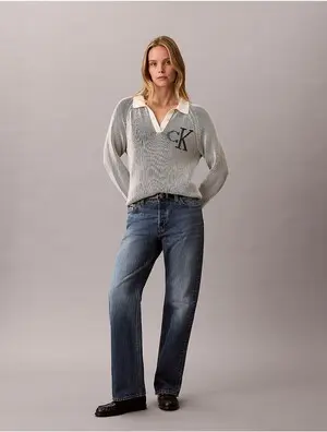Calvin Klein Bicolor Rib Monogram Polo Sweater