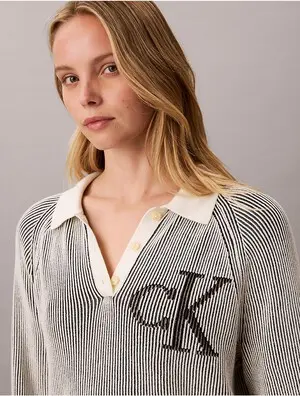 Calvin Klein Bicolor Rib Monogram Polo Sweater