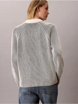 Calvin Klein Bicolor Rib Monogram Polo Sweater