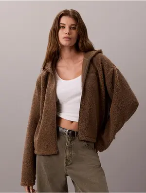 Calvin Klein Sherpa Zip Hoodie - Shitake