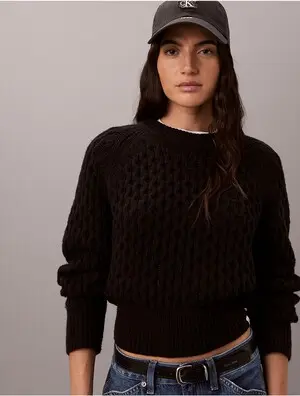 Calvin Klein Calvin Klein Merino Wool Blend Cable Knit Sweater Black