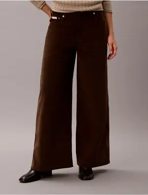 Calvin Klein Corduroy Wide Leg Pants - Brown Cork