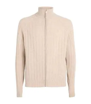 ALLUDE Wool-cashmere Rib-knit Cardigan - Beige
