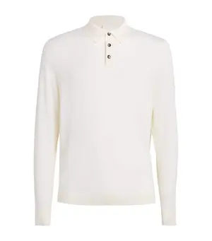 ALLUDE Virgin Wool Open-collar Polo Sweater - White