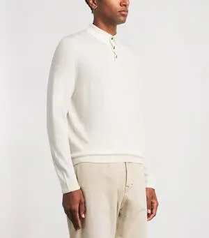ALLUDE Virgin Wool Open-collar Polo Sweater