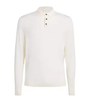 ALLUDE Virgin Wool Open-collar Polo Sweater - White