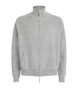 ALLUDE Wool-cashmere Waffle-knit Zip-up Cardigan - Grey