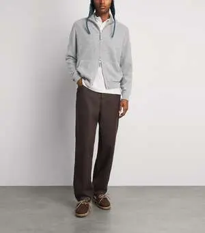 ALLUDE Wool-cashmere Waffle-knit Zip-up Cardigan