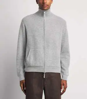 ALLUDE Wool-cashmere Waffle-knit Zip-up Cardigan