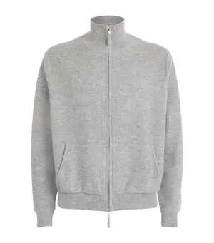 ALLUDE Wool-cashmere Zip-up Cardigan With High Neck - Grey