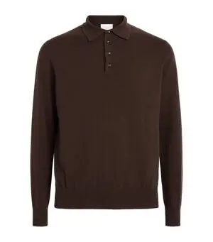 ALLUDE Virgin Wool Open-collar Polo Sweater - Brown