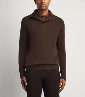 ALLUDE Wool-cashmere High-neck Buttoned Sweater