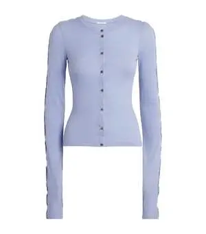 BIRROT Lyocell-wool Blend Line Cardigan - Blue