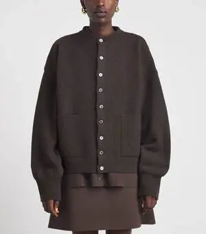 BIRROT Merino Wool Cardigan With Patch Pockets - Brown