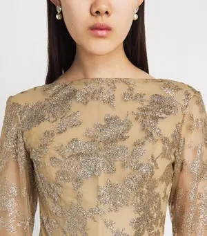 SANDRA MANSOUR Embellished Long-sleeve Gown