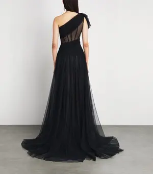 SANDRA MANSOUR Tulle One-shoulder Gown