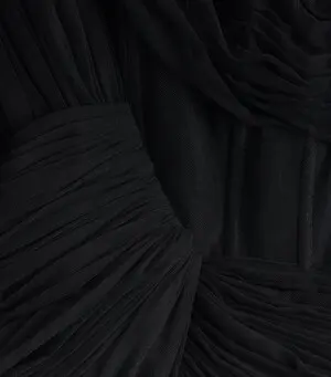 SANDRA MANSOUR Tulle One-shoulder Gown