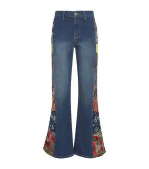 Alice + Olivia Stretch-denim Patchwork Flare Sb Jeans - Blue