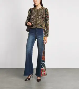 Alice + Olivia Stretch-denim Patchwork Flare Sb Jeans