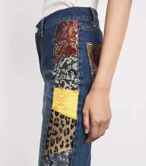 Alice + Olivia Stretch-denim Patchwork Flare Sb Jeans