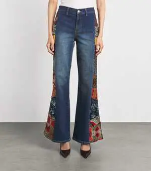 Alice + Olivia Stretch-denim Patchwork Flare Sb Jeans