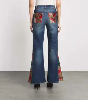 Alice + Olivia Stretch-denim Patchwork Flare Sb Jeans