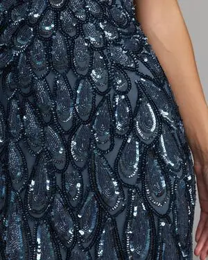 Mac Duggal Blue Embellished Deep V Column Gown