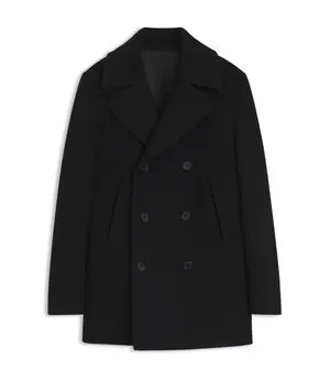 BOSS By Beckham Peacoat In Virgin Wool - Black
