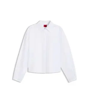 Hugo Cropped Relaxed-fit Blouse In Cotton Poplin - White