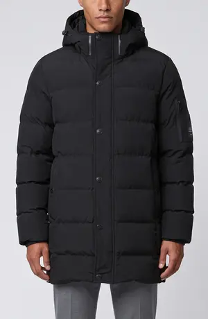 POINT ZERO Point Zero Long Hooded Puffer Jacket With Sleeve Pocket Black