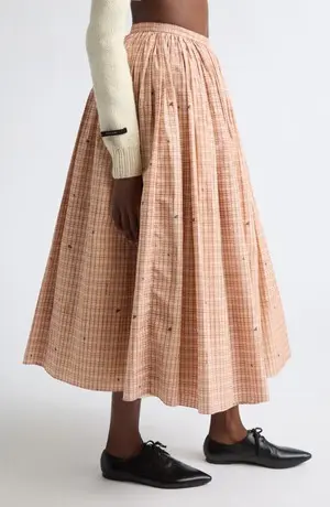 MERUERT TOLEGEN Plaid Cotton Midi Skirt