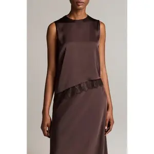 Vince Asymmetric Hem Shell With Lace Iron