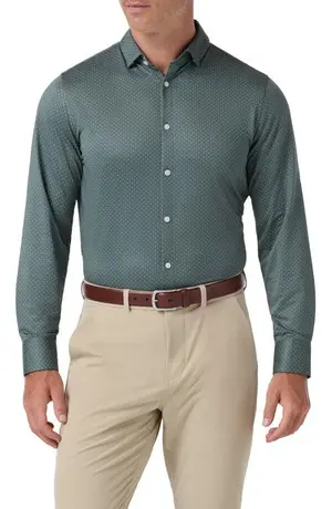 Mizzen+main Halyard Trim Fit Short Sleeve Performance Button-up Shirt - Hemlock Dot