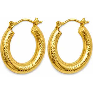 GEMINI JEWELRY 18k Yellow Plated Crosshatch Textured Hoop Earrings - Gold
