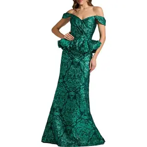 Tadashi Shoji Medallion Jacquard Peplum Gown