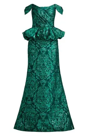 Tadashi Shoji Medallion Jacquard Peplum Gown