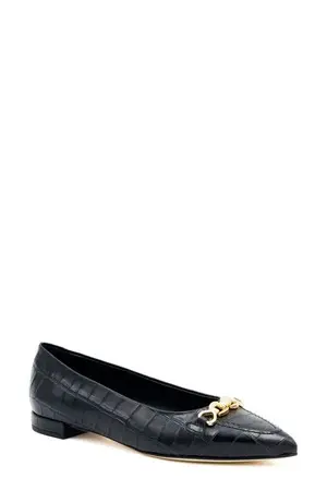 AMALFI BY RANGONI Tappeto Croc Embossed Leather Skimmer Flat Black