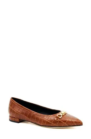 AMALFI BY RANGONI Tappeto Croc Embossed Leather Skimmer Flat - Bruciato