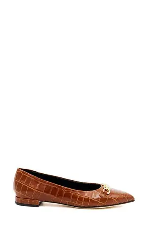 AMALFI BY RANGONI Tappeto Croc Embossed Leather Skimmer Flat - Bruciato