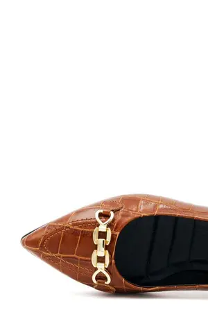 AMALFI BY RANGONI Tappeto Croc Embossed Leather Skimmer Flat - Bruciato