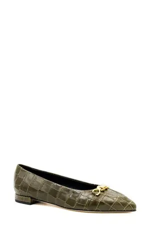 AMALFI BY RANGONI Tappeto Croc Embossed Leather Skimmer Flat Oliva