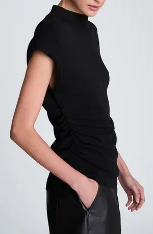 KENNETH COLE Asymmetrical Mock Neck Sweater - Black