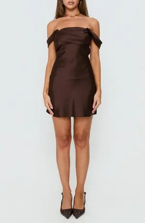 Princess Polly Off The Shoulder Satin Minidress - Brown