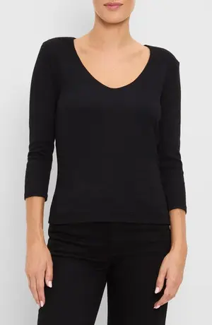 Michael Stars Callie V-neck Rib-knit T-shirt - Black