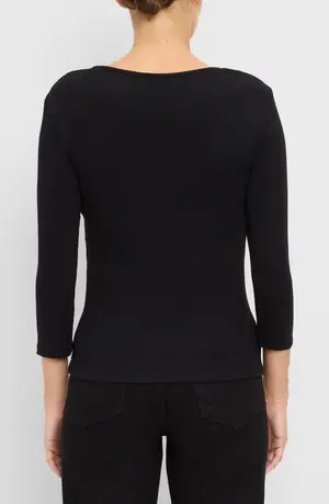 Michael Stars Callie V-neck Rib-knit T-shirt - Black