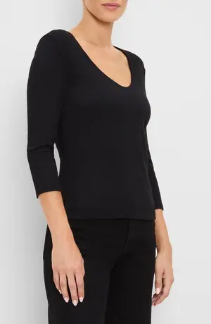 Michael Stars Callie V-neck Rib-knit T-shirt - Black