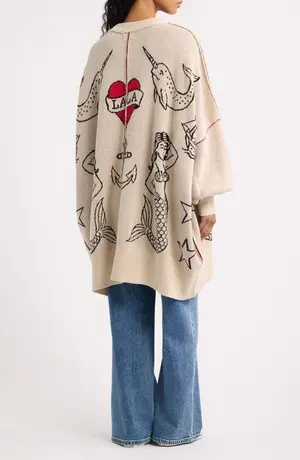 DRESSED IN LALA Graphic Knit Oversized Crewneck Sweater