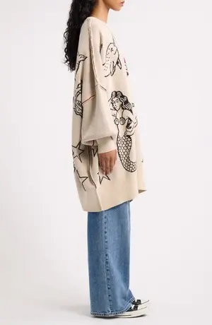 DRESSED IN LALA Graphic Knit Oversized Crewneck Sweater