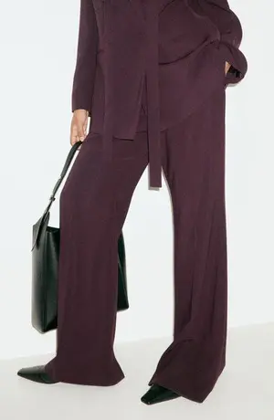Mango High-waisted Flare Leg Pants - Dark Maroon