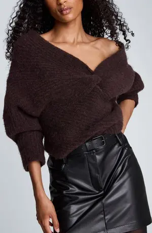 KENNETH COLE Asymmetrical Drape Neck Chunky Sweater Medium Bark